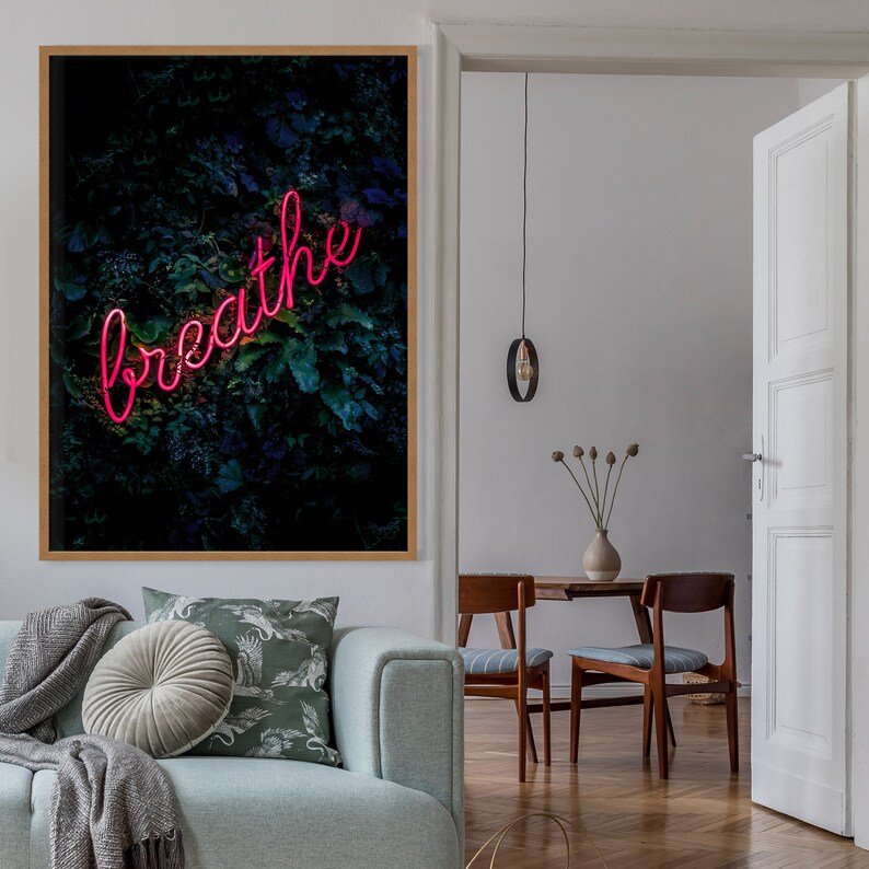 Breathe Neon Sign Art Print Inspirational Quote Motivational - Etsy