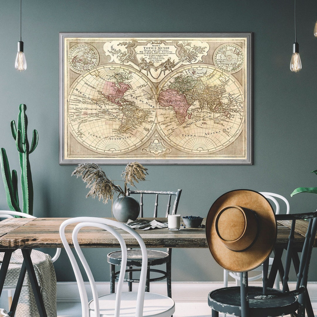 Vintage Decorative World Map – Antique Map Illustration, Boho Travel ...