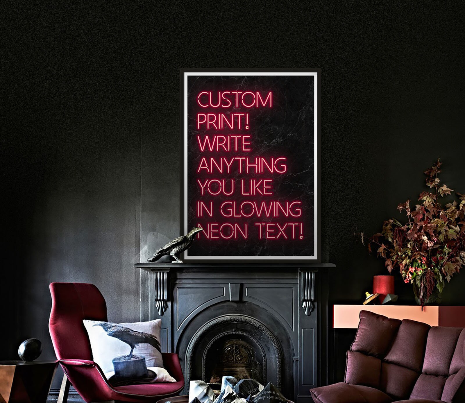 Personalized Red Neon Art Poster Customisable Personalized | Etsy