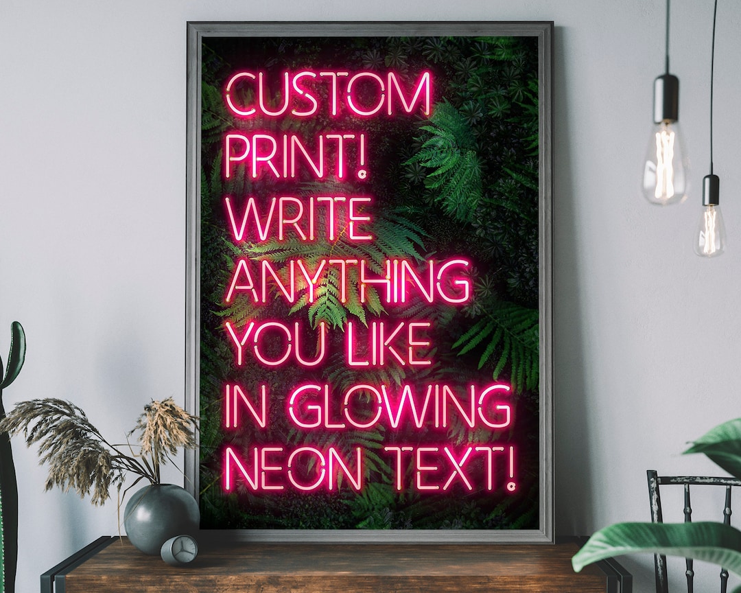 Personalised Pink Neon Art Print, Create Your Own Print, Custom ...