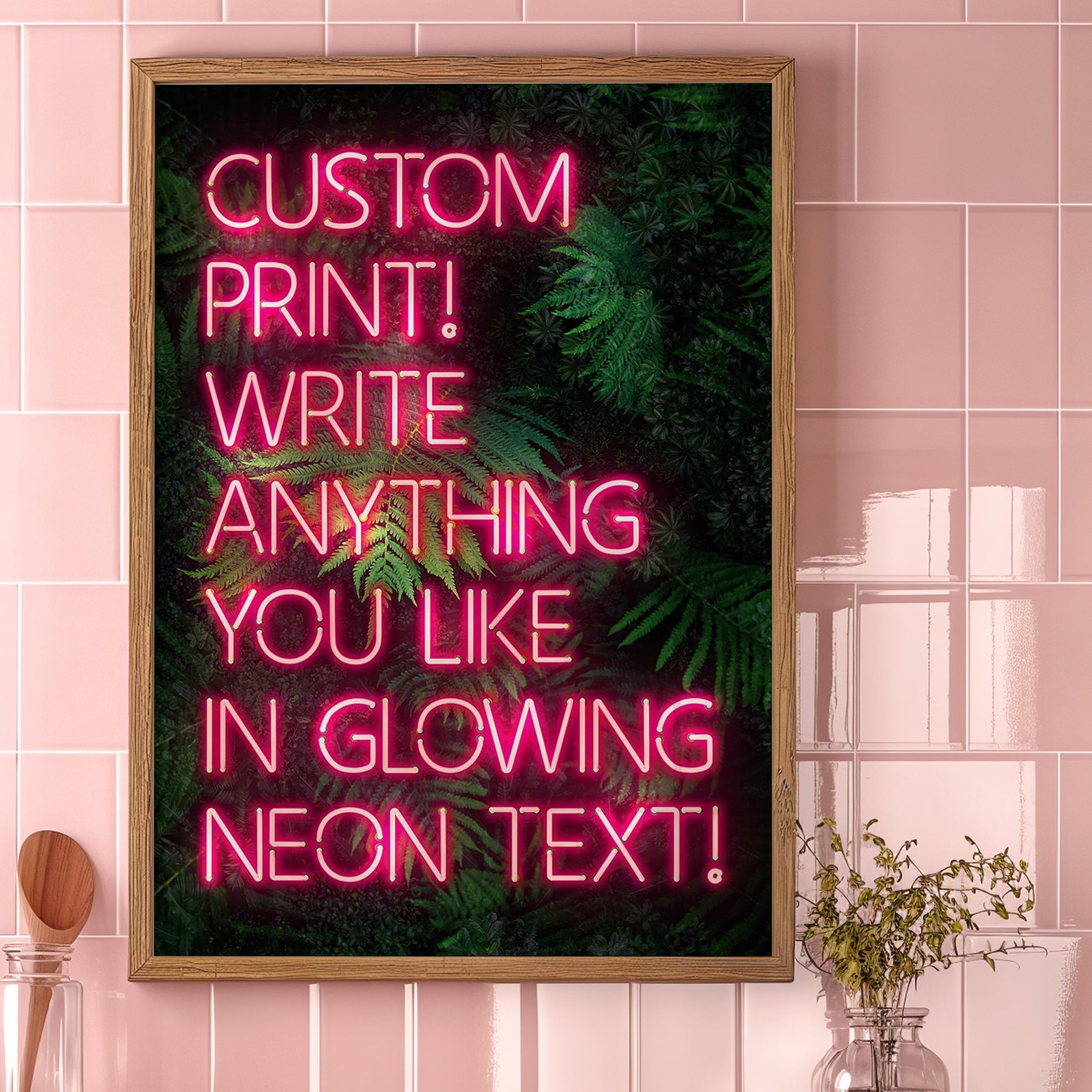 Personalised Pink Neon Art Print, Create Your Own Print, Custom ...