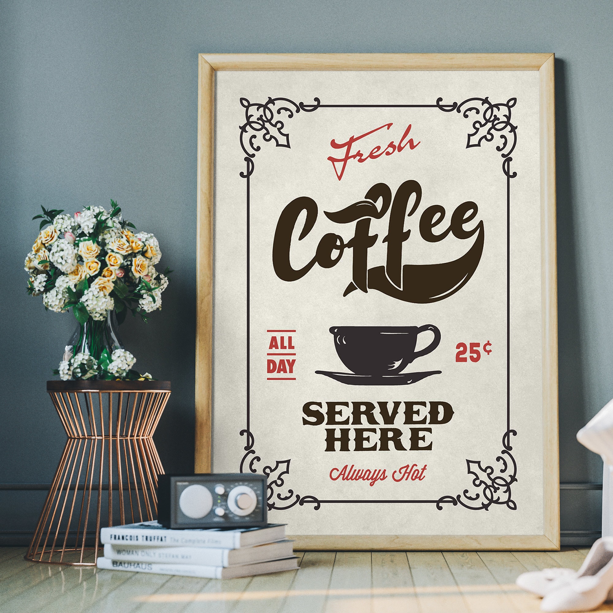 Letrero de café fresco póster de café vintage impresión de - Etsy México