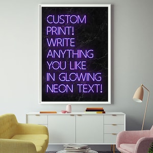 Customisable Purple Neon Art Poster – Personalised Quote Print, Custom ...