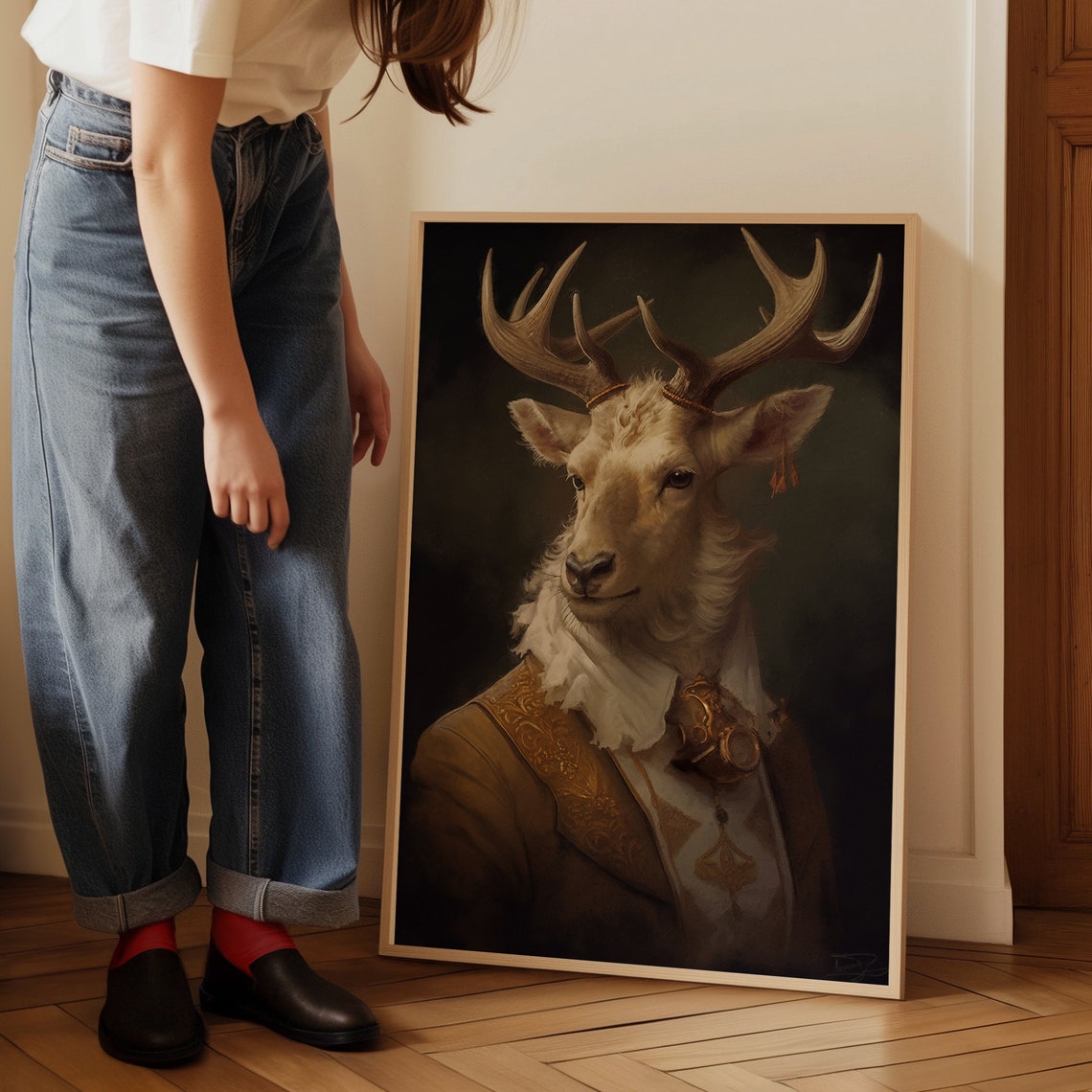 Stag Vintage Portrait Art Print - Renaissance Animal Painting, Animal ...
