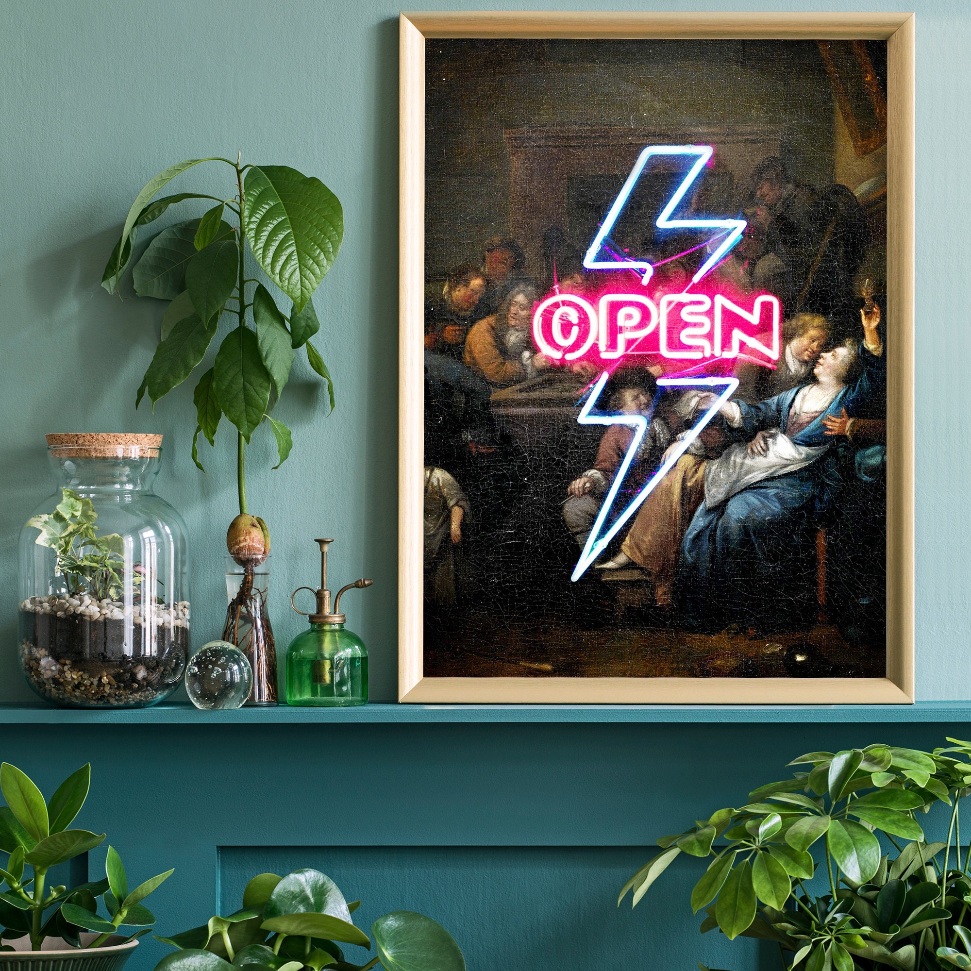 Open Sign Wall Art Lightning Bolt Art Print Altered Vintage - Etsy