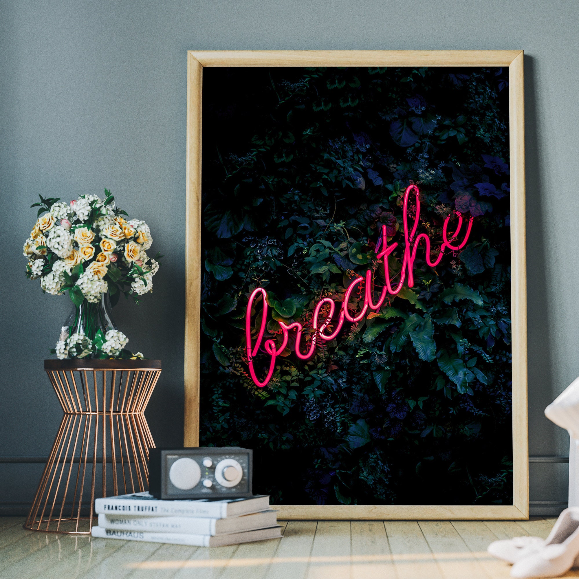 Breathe Neon Sign Art Print – Inspirational Quote, Motivational Wall ...