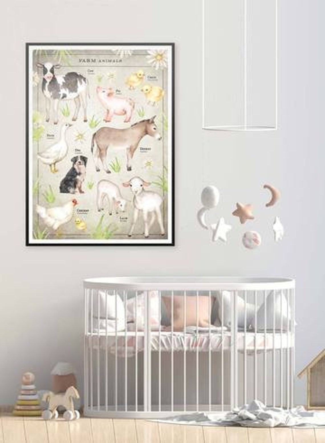 Farm Animals Wall Art Print – Educational Animal Chart, Kids Room Decor ...