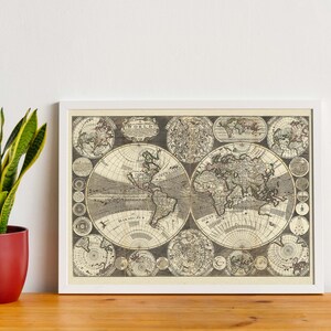 Vintage World Map, Antique Map Illustration, Historical Map Art Print ...