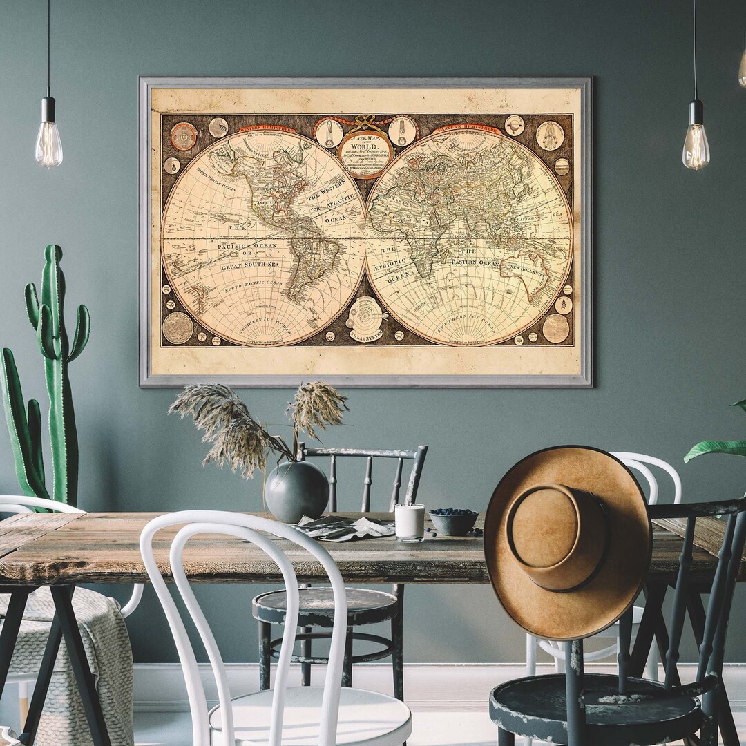 Vintage World Map, Antique Map Illustration, Historical Map Art Print ...