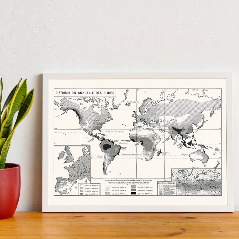 Vintage World Map Antique Map Illustration Weather Chart - Etsy
