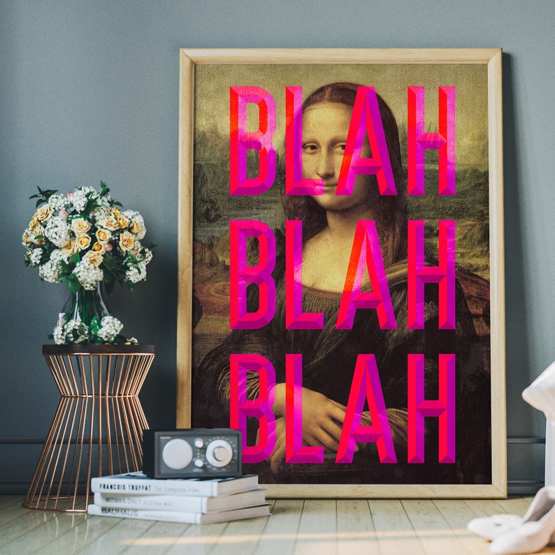 Blah Blah Blah Pink Art Print Mona Lisa Wall Art Leonardo Da | Etsy