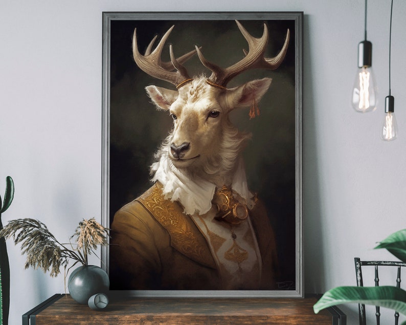 Stag Vintage Portrait Art Print - Renaissance Animal Painting, Animal ...