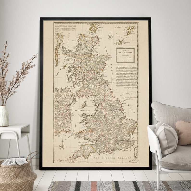 Vintage Great Britain Map Historical UK Map Art Print - Etsy