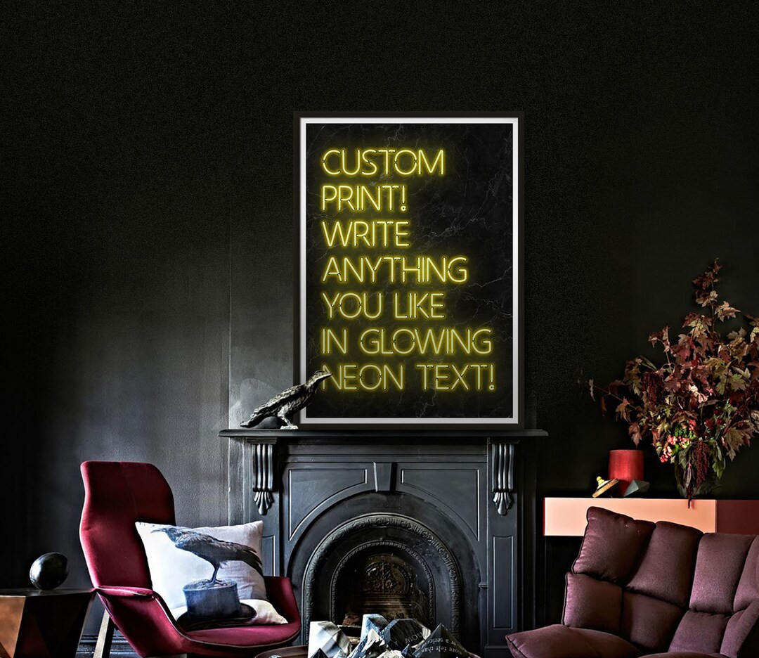 Customisable Yellow Neon Art Poster, Quote Print, Customisable YELLOW ...
