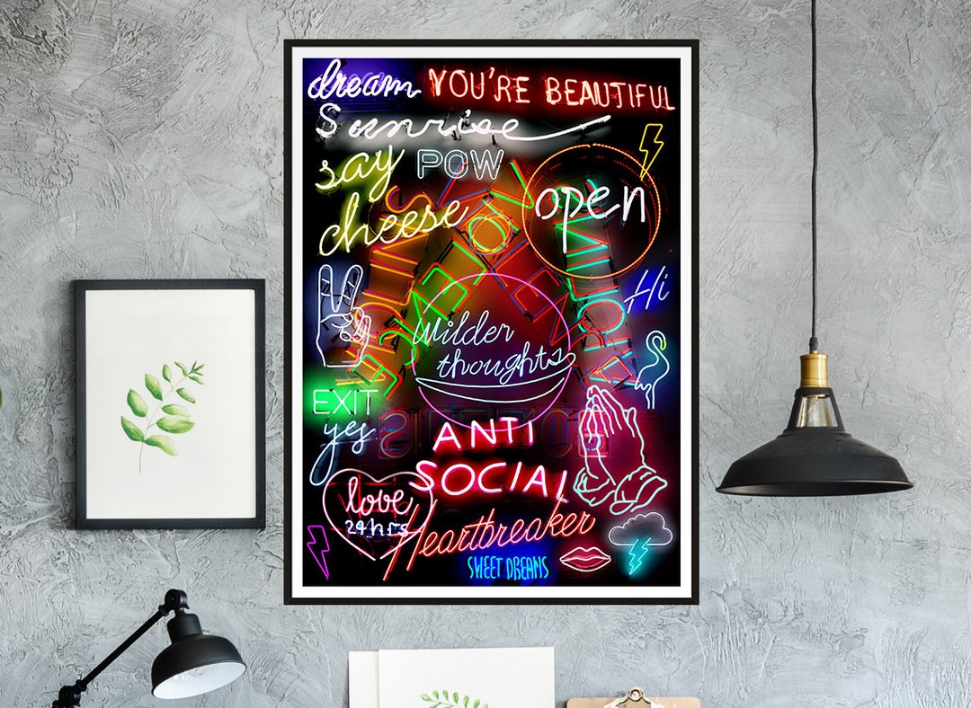 Neon Sign Mashup Print, Neon Art Print, Neon Sign Typography Art, Neon ...