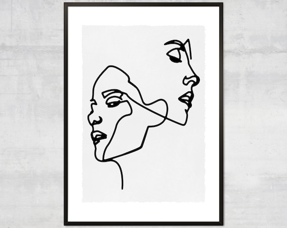 Set of 2 Art Prints Simple Line Art Continuous Line Print Scandinavian ...