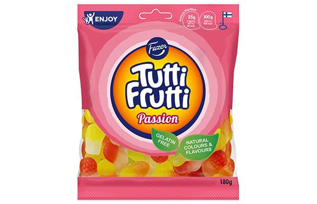 180g Tutti Frutti Passion Candy Bag FAZER Finland *vegan *palm Oil Free ...