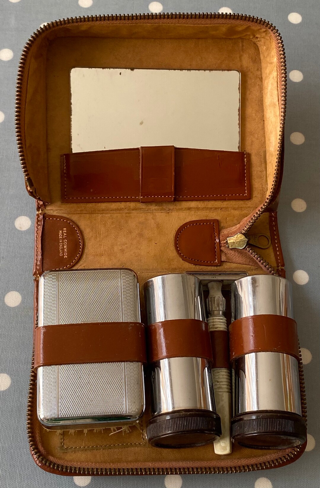 Retro Vintage Mens Travel Toiletry/shaving Set in Real Cowhide Leather ...