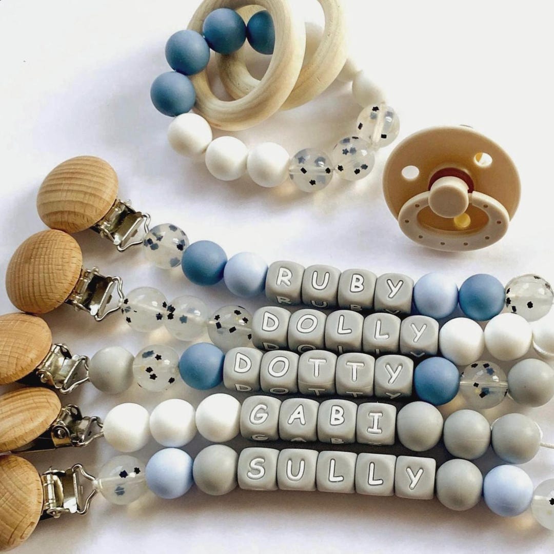 Personalized Silicone Baby Pacifier Clip • Add Baby Boy or Baby Girl ...