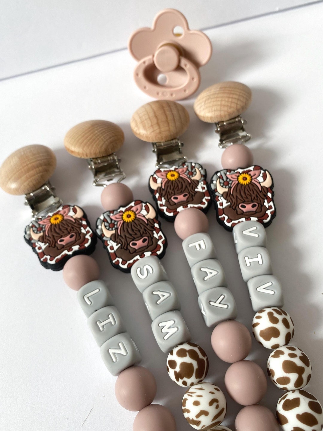 Highland Cow Print Silicone Pacifier Clip • Personalize With Newborn ...