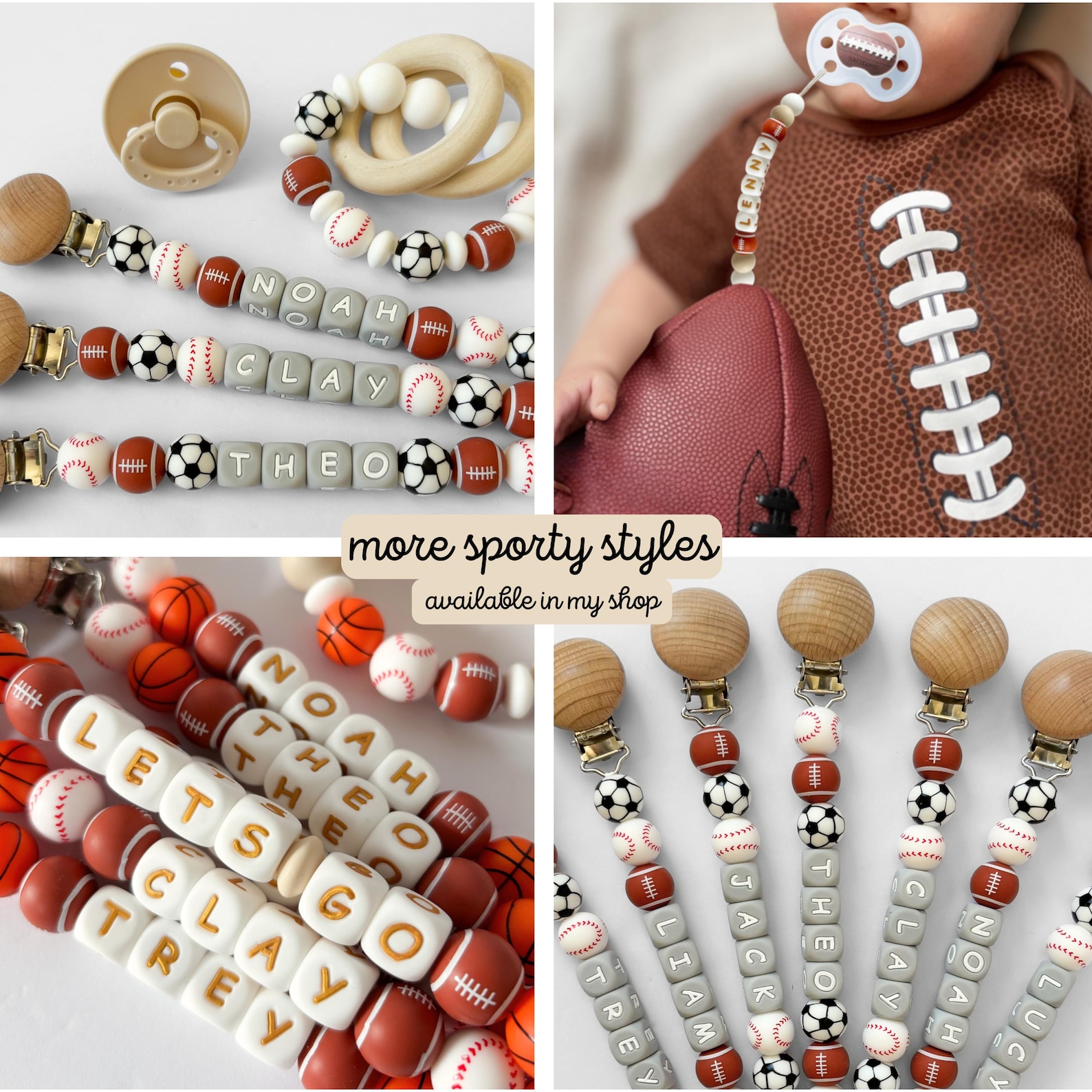 Baseball, Football, Soccer or Basketball Pacifier Clip • Personalize ...