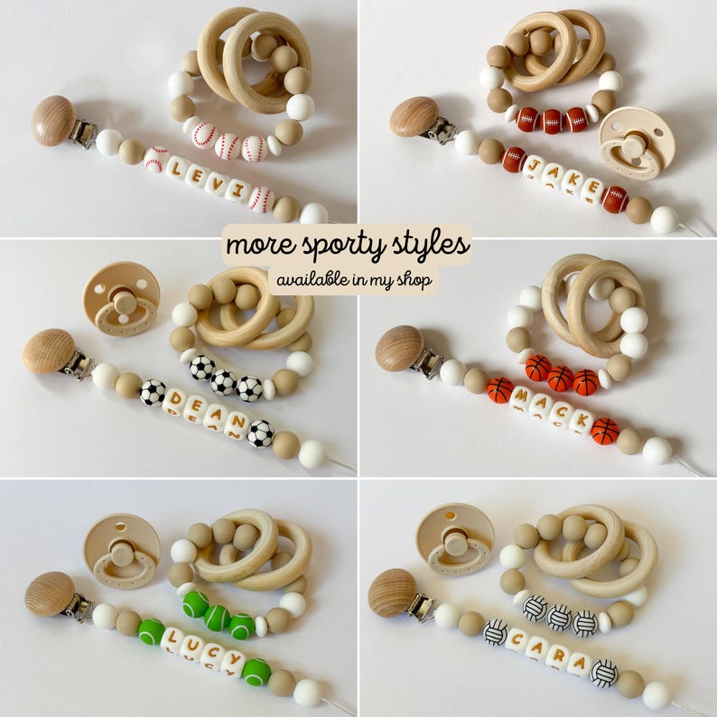 Baseball, Football, Basketball Sports Pacifier Clip • Custom Baby ...