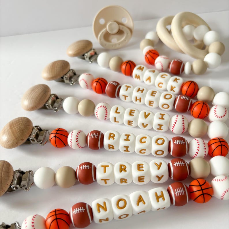 Baseball, Football, Basketball Sports Pacifier Clip • Custom Baby ...