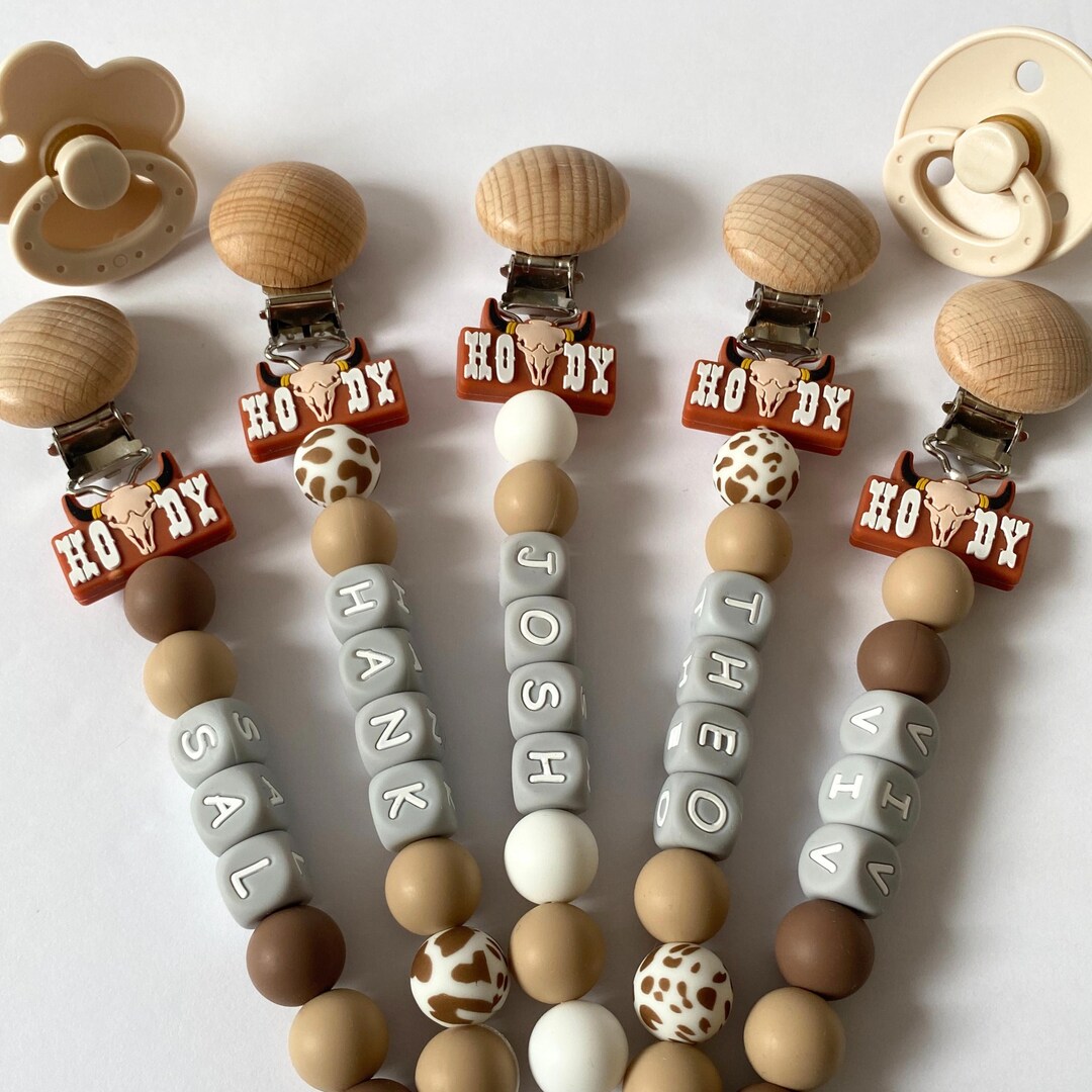 Personalized Silicone Howdy Pacifier Clip • Add Baby Boy or Girl Name ...