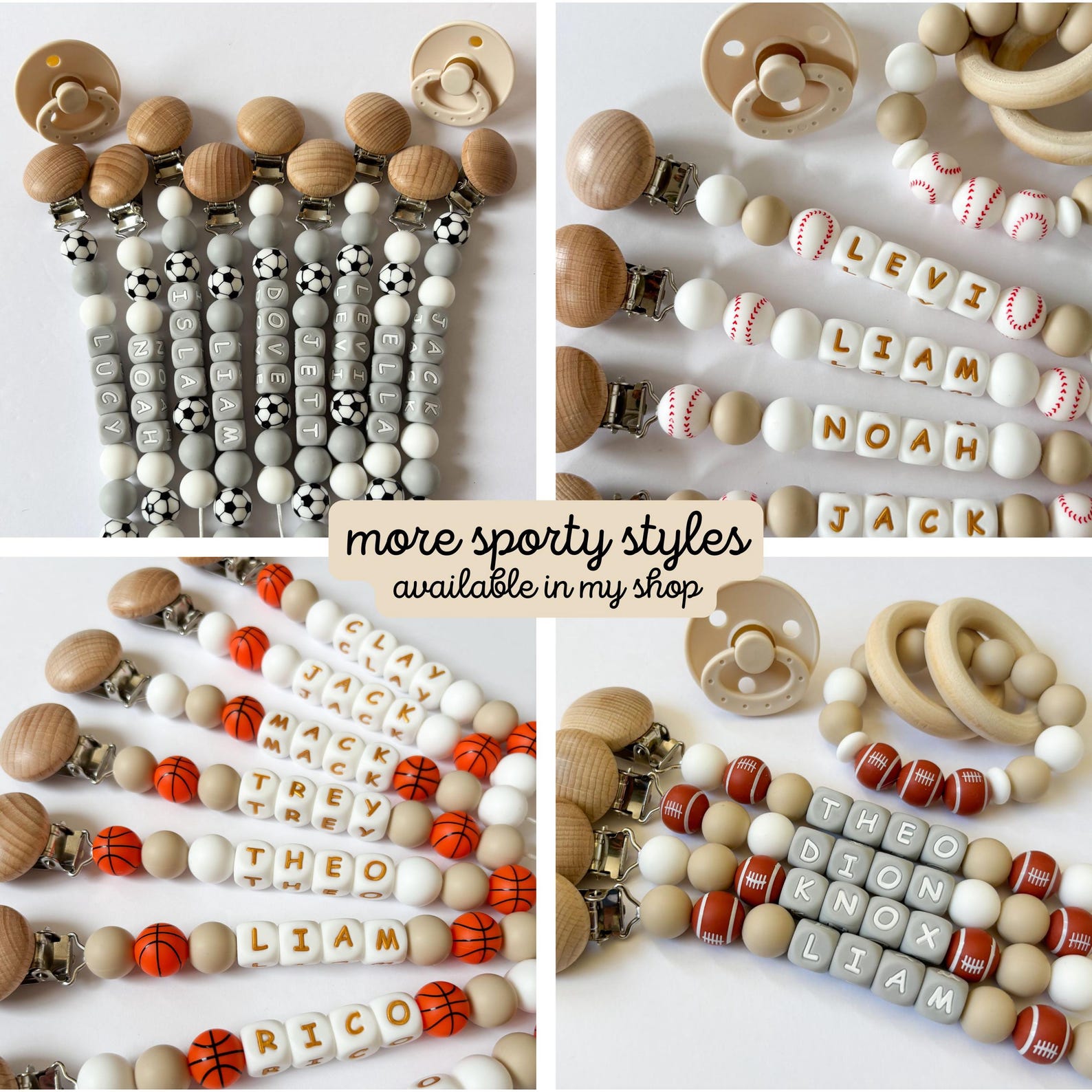 Baseball, Football, Basketball Sports Pacifier Clip • Custom Baby ...