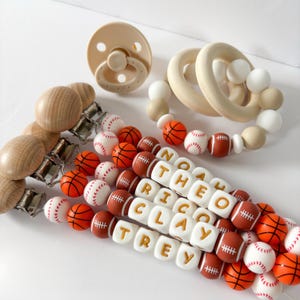 Baseball, Football, Basketball Sports Pacifier Clip • Personalize With ...