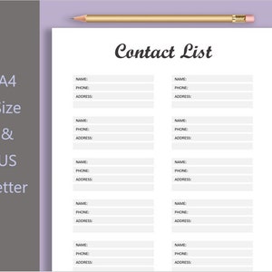 Contact Names, Contact Inserts, Business Contacts, Printable JPG ...