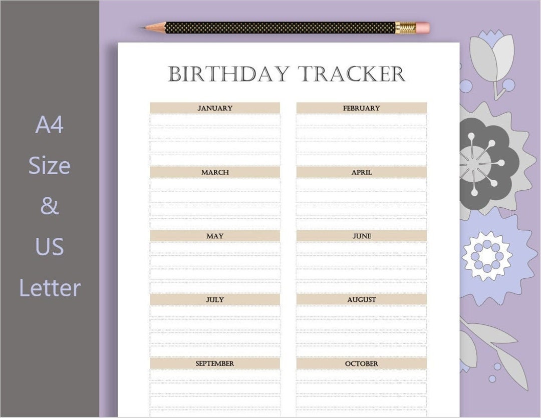 Printable Birthday Tracker, Birthday List, Remember Birthday, Birthday ...