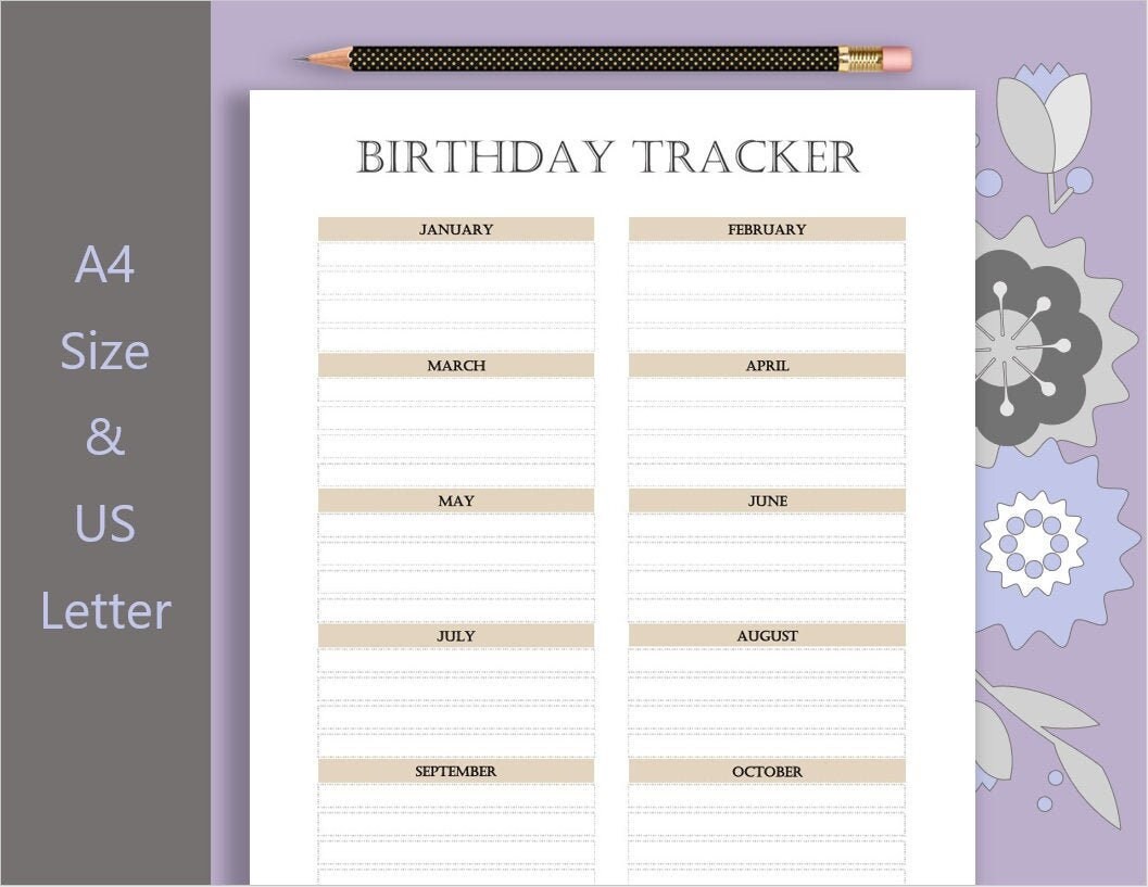 Printable Birthday Tracker, Birthday List, Remember Birthday, Birthday ...
