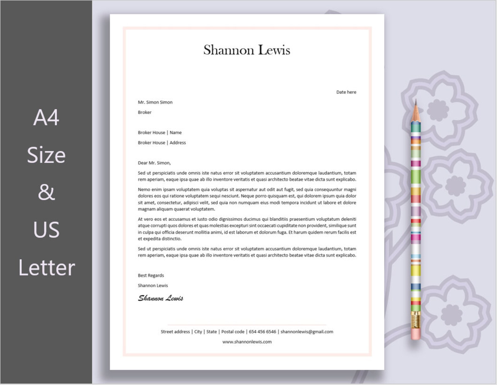 Letterhead Template MS Word, Personalized Letterhead, Editable ...