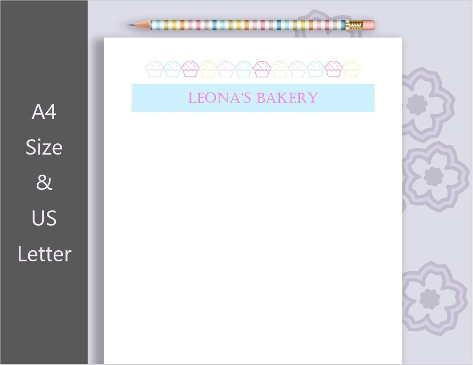 Editable Bakery Letterhead, Cupcake Letterhead, Turquoise Yellow Pink ...