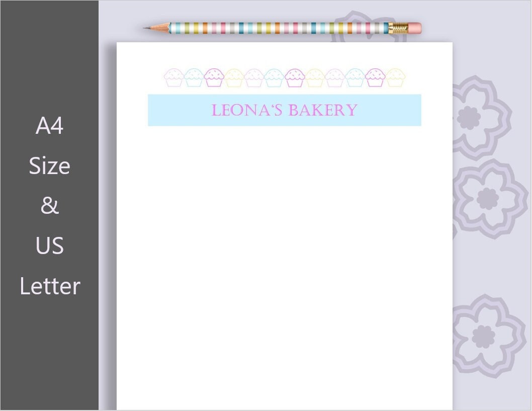 Editable Bakery Letterhead, Cupcake Letterhead, Turquoise Yellow Pink ...
