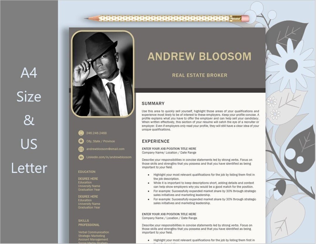 Resume Template Word, Editable Resume Design, Executive Resume Template ...