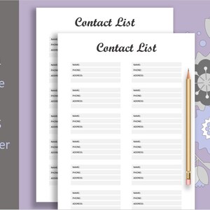 Contact Names, Contact Inserts, Business Contacts, Printable JPG ...