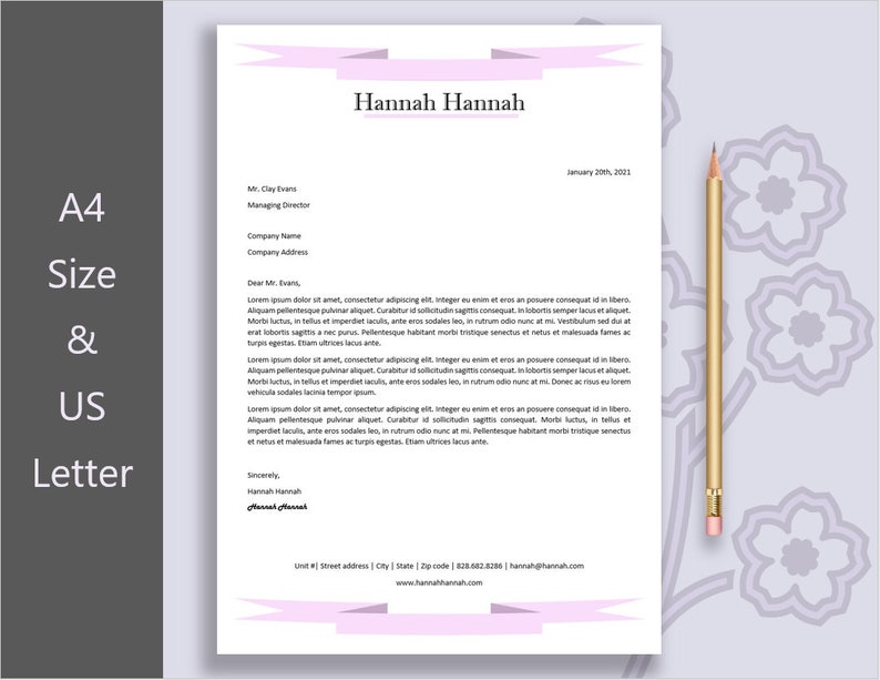 Letterhead Template MS Word, Feminine Letterhead, A4 & US Letterhead ...