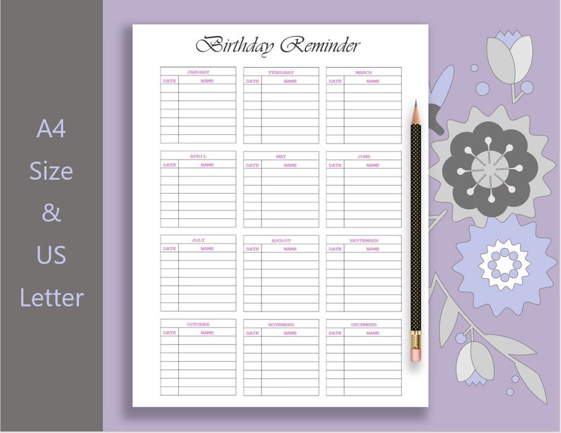 Remember Birthday, Printable Birthday Tracker, Birthday List, Birthday ...