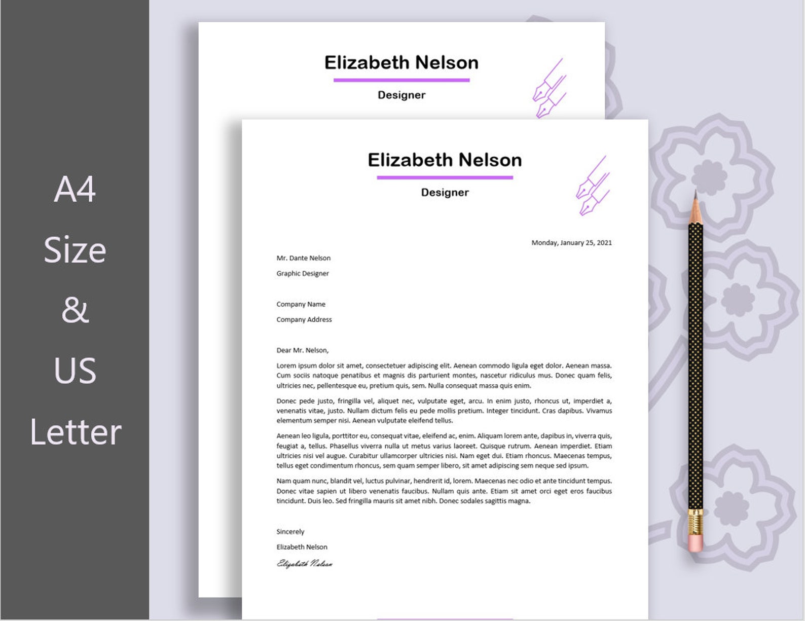 Letterhead Templates MS Word, Feminine Letterhead, A4 & US Letterhead ...