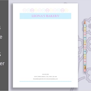 Editable Bakery Letterhead, Cupcake Letterhead, Turquoise Yellow Pink ...