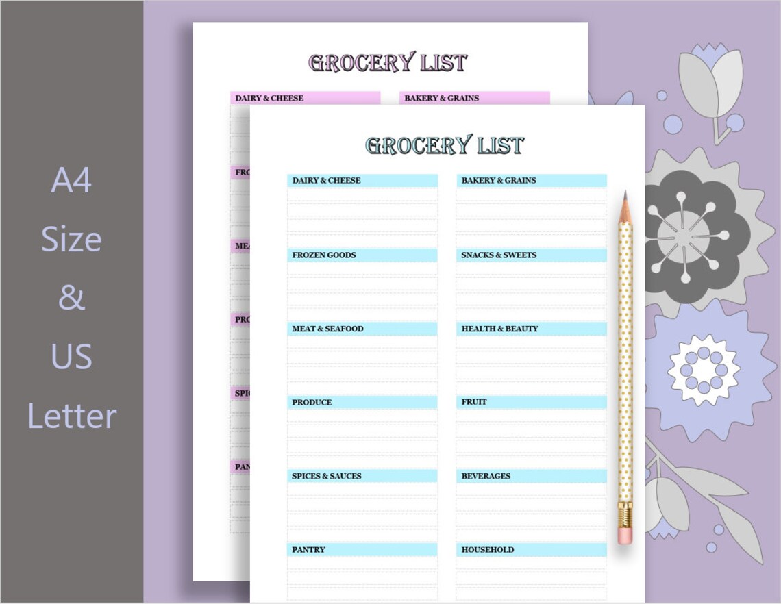 Grocery List, Grocery List Printable, Organize Template, Instant ...
