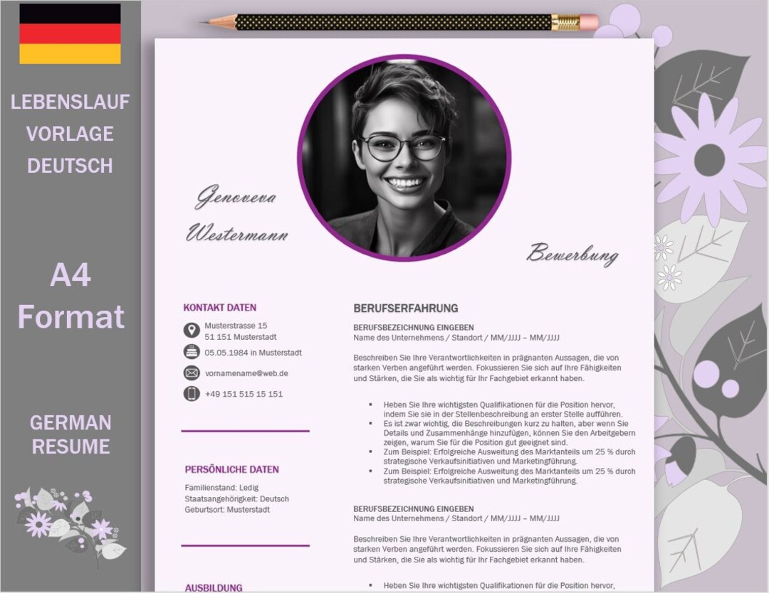 CV Template With Photo, Application Templates German, Modern and ...