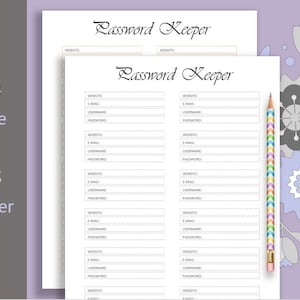 Remember Passwords, Password Keeper, Password Reminder, A4 & US Letter ...