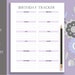 Printable Birthday Tracker, Birthday List, Remember Birthday, Birthday ...