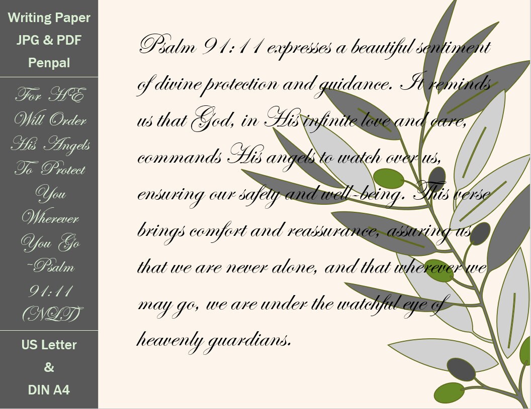 Writing Paper With Quotations From Psalm 91:11, Bible Quotes ...