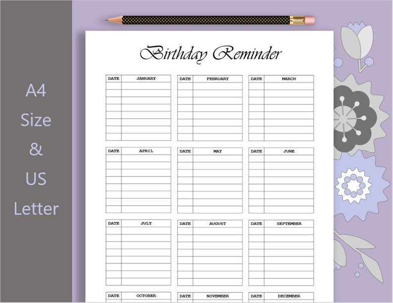 Birthday List Remember Birthday Birthday Keeper Yearly | Etsy