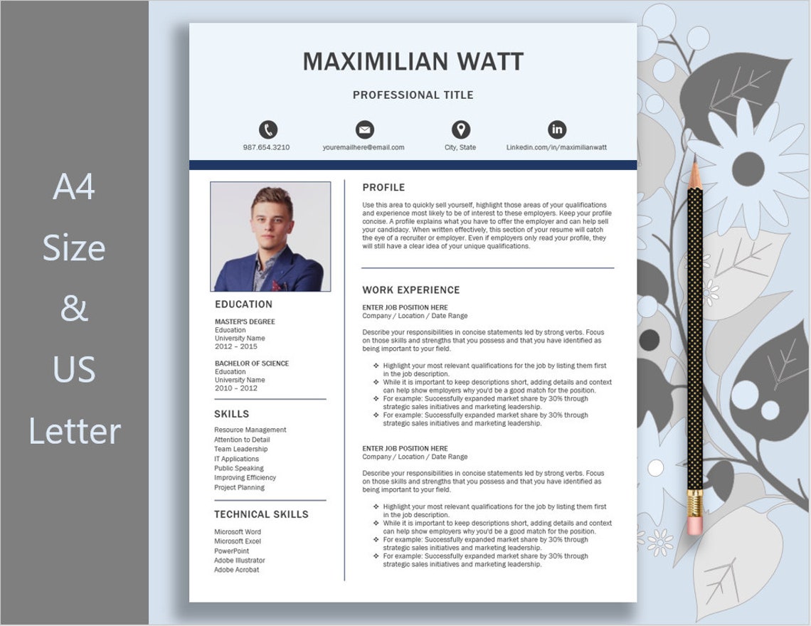 Professional Resume Template for Word, 1, 2 and 3 Page Resume Template ...