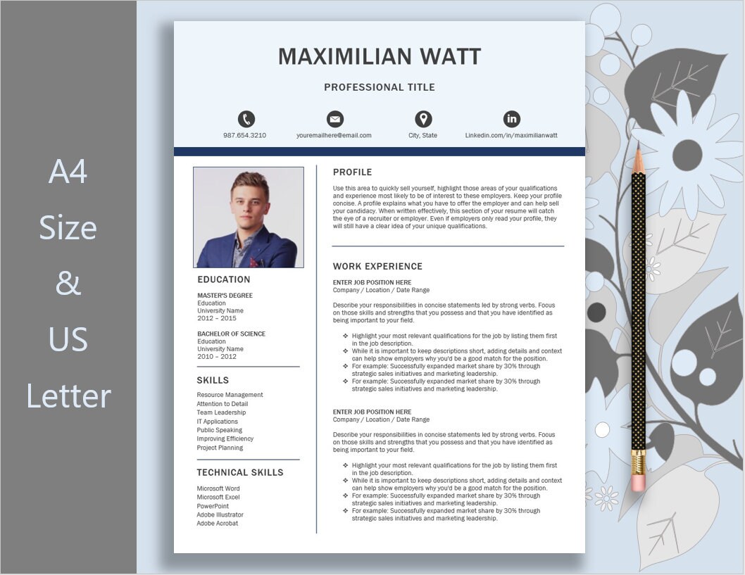 Professional Resume Template for Word, 1, 2 and 3 Page Resume Template ...